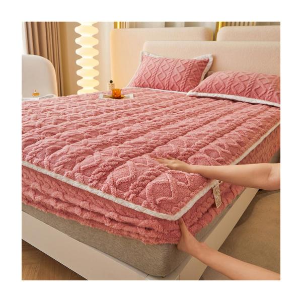 商品名:  Jacquard Flannel Fitted Sheet, Milk Velvet Sheets, Elastic Bed Sheet Fluffy, Mattress Protector Bedspread (Pink,2 ...