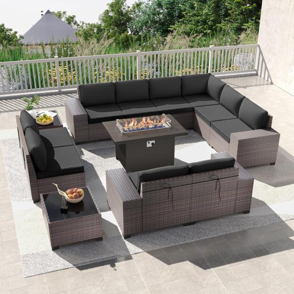 商品名:  Kullavik 13 Pieces Outdoor Patio Furniture Set with 43" 55000BTU Gas Propane Fire Pit Table PE Wicker Rattan Secti...