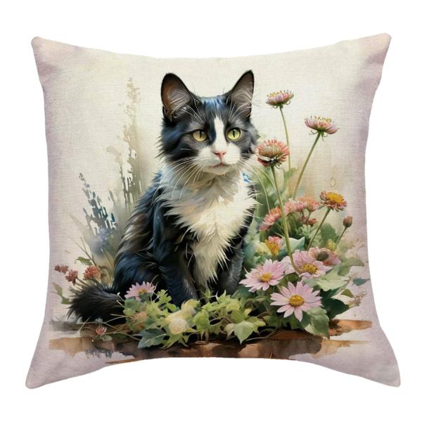 商品名: JAERUE 猫 装飾用クッションカバー 花柄 ファームハウス 装飾 枕カバー ソファ カウチ パティオ 春夏 クッションカバー 45.7 x 45.7 cm (ブラック/ホワイト) JAERUE Cat Decorative T...