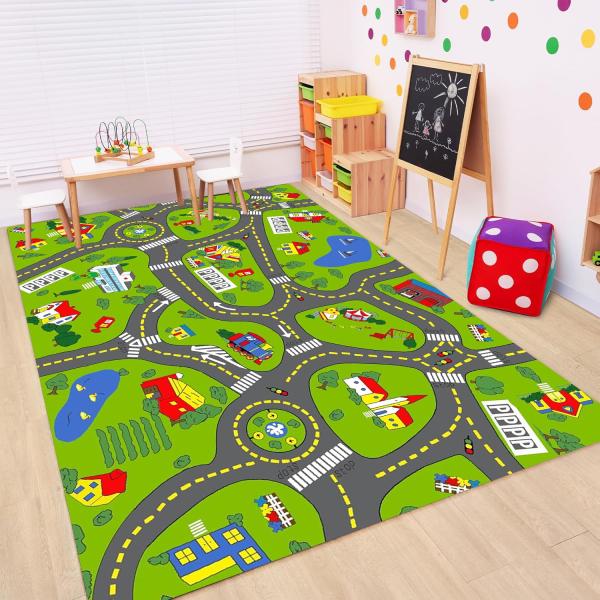 商品名:  TRHEAVNIC Non-Slip Town City Road Map Playmat for Boys, Perfect for Playroom and Bedroom, Car Track Mat - 4'11" x ...