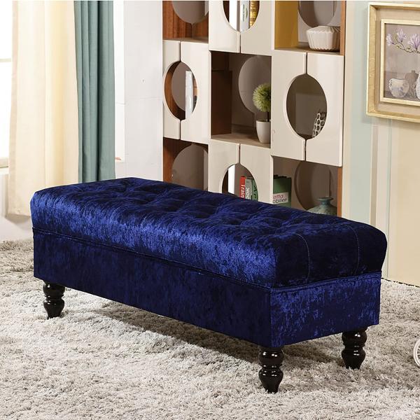 商品名:  Crystal Button Storage Stool Bench, Premium Padded End of The Bed Bench with Storage Space, Beautiful Decorative F...