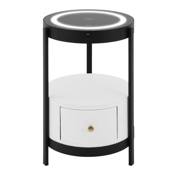 商品名:  LED Smart Nightstand with Drawers, 24in Tall Sofa Round End Table with Wireless Charging Station &amp; USB Ports, ...