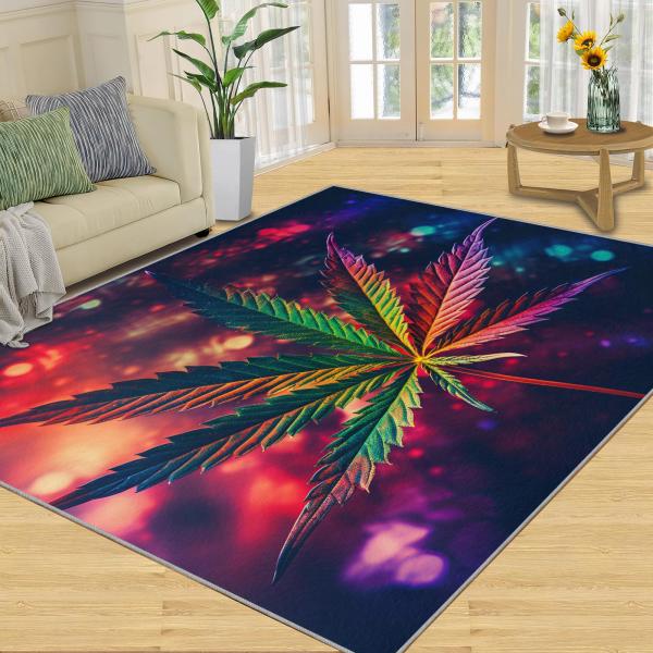 商品名:  Marijuana Weed Leaf Area Rug 2x3ft Cool Neon Green Cannabis Leaves Living Room Rugs, Machine Washable Breathable D...
