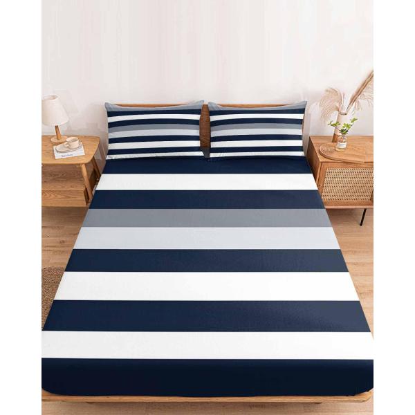 商品名:  Bedding Twin Size Fitted Sheets Fit 5"-16" Deep Pocket Mattress,Minimalist Art Horizontal Stripe Soft Bottom Sheet...