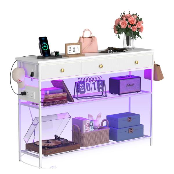 商品名:  YILQQPER Entryway Table with LED Lights &amp; Charging Station, 47" Console Sofa Table with 3 Fabric Drawers, Entr...