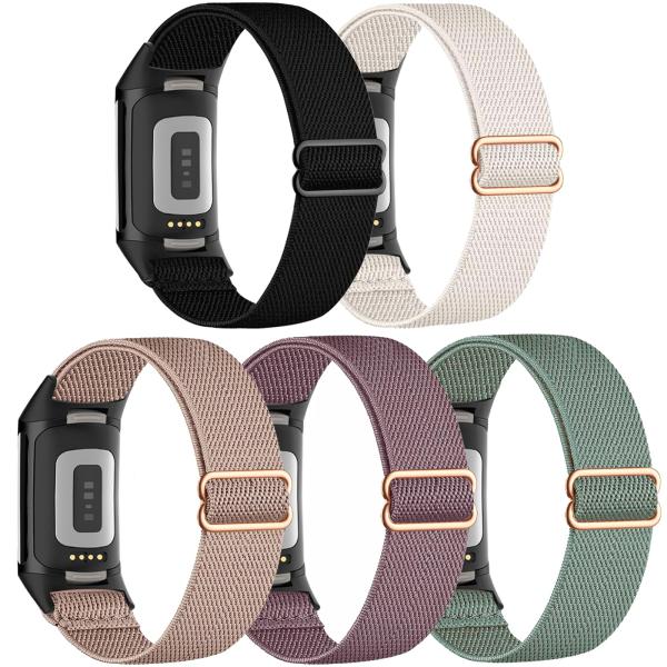 商品名: CUNUJIX 伸縮性ウォッチバンド 5本パック Fitbit Charge 6 バンド/Fitbit Charge 5に対応 ループナイロン弾性ファブリックストラップ Fitbit Charge 5/6 レディース メンズ, ナ...