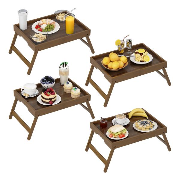 商品名: Artmalle ベッドトレイ テーブル折りたたみ脚 ハンドル付き 溝付き 朝食用フードトレイ ソファ、ベッド、食事、お絵かき、大皿サービングラップデスクスナックトレイ (ブラウン ミディアム) 4個パック Artmalle Be...