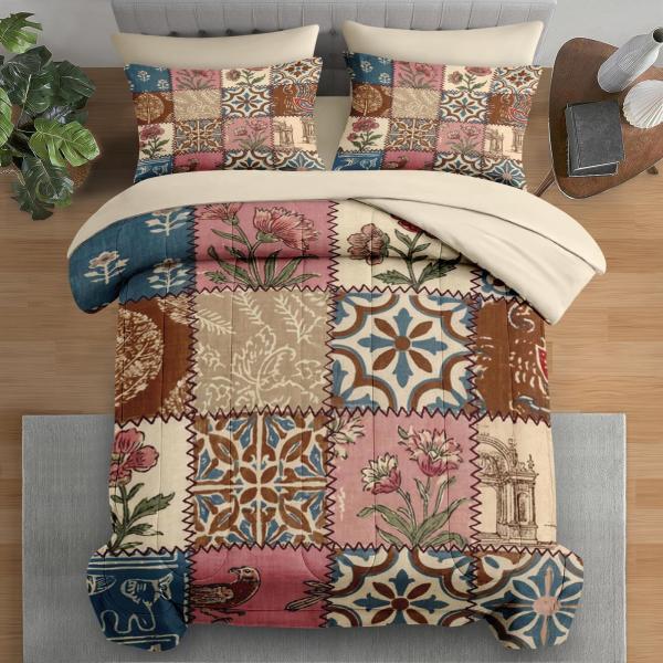 商品名: Pamnest 掛け布団セット キングサイズ、カントリーフラワーレトロ寝具7点セット 子供と大人用、幾何学模様のパッチワークベッドシーツセット ボックスシーツ付き枕カバー2枚&amp;枕カバー2枚 寝室のベッドの装飾用 Pamne...