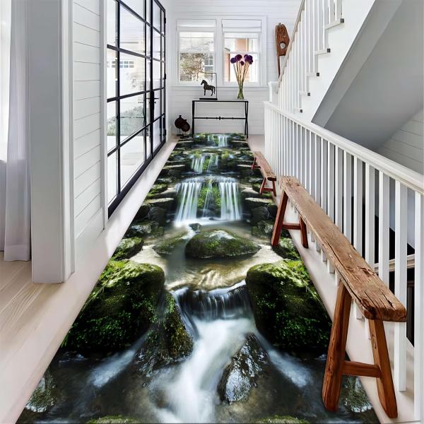 商品名:  Plant Runner Hallway Rug, 2x10ft 3D Visual Illusion Mountain and Water Print Pattern Carpet, Non-Slip Washable Pla...