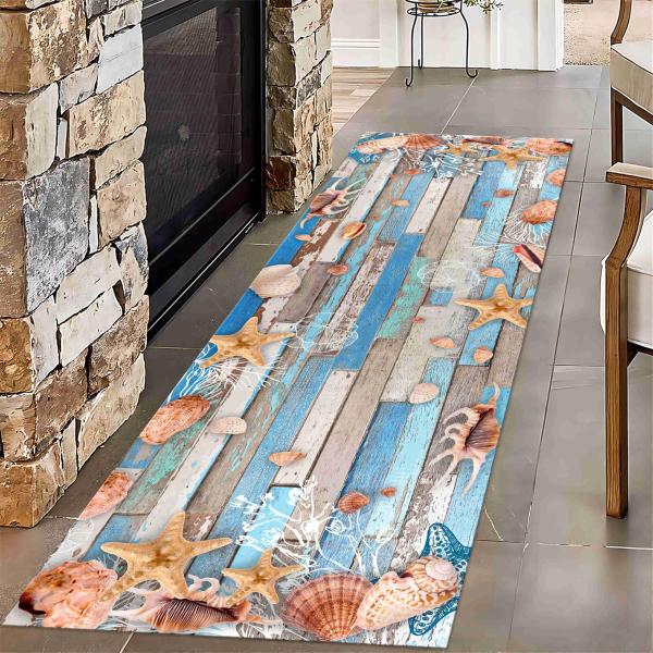 商品名:  Ocean Theme Runner Rug, 2.6x7ft, Tropical Starfish Shell Corridor Long Carpet Seaside Beach Nautical Rug, Non Slip...