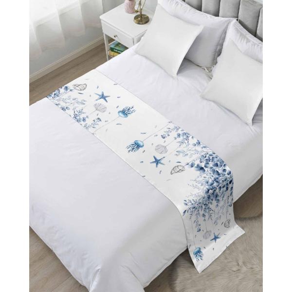商品名:  DecorLovee Blue Coastal Bed Runners for King Size Bed, Eucalyptus Leaves Decorative Bed Throws for Foot of Bed, Su...