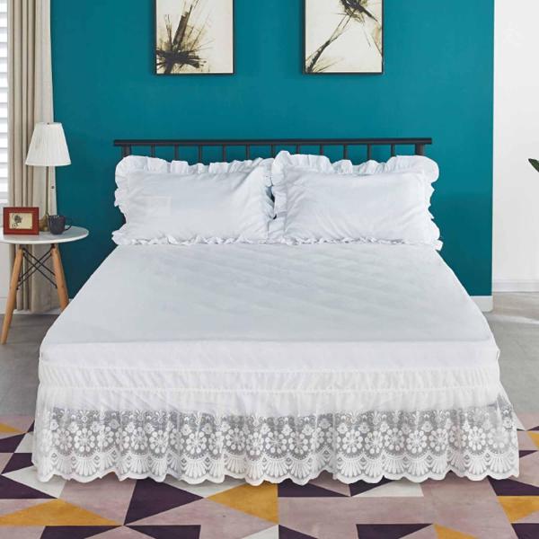 商品名: ツイン/フル/クイーン/キングベッド用ドロップレースベッドスカート38.1 cm ゴムダストラッフルベッドスカートラップアラウンドベッドスカート - ベッドの3面 15" Drop Lace Bed Skirt for Twin/...