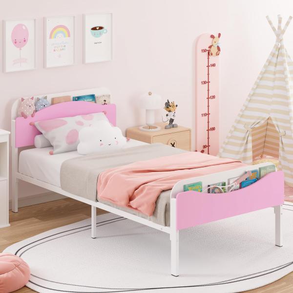 商品名:  Timy Kids Twin Bed Frame with Bookcase Headboard and Footboard, Metal Platform Bed Frame for Boys Girls Teens, No ...