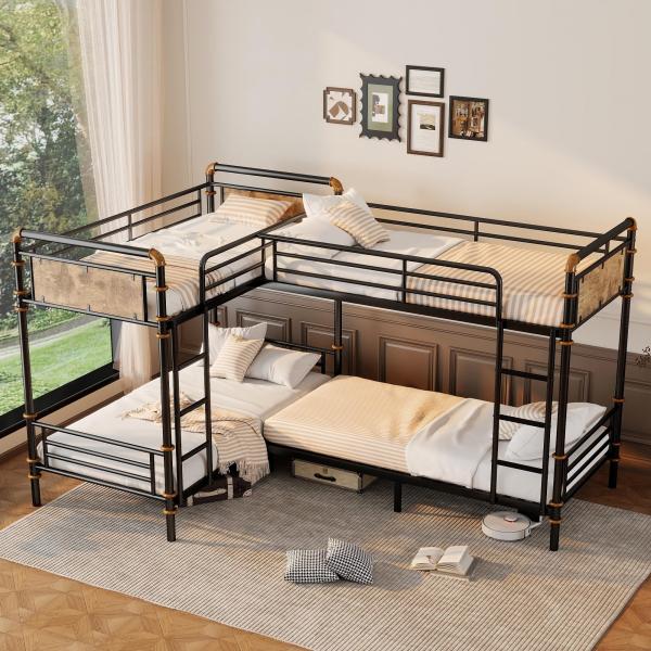 商品名:  Mirightone Quad Bunk Bed, Heavy Duty Metal 4 Bunk Beds for Kids with Ladders, Detachable Industrial L-Shaped Bunk ...