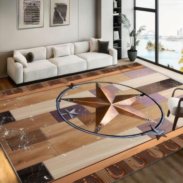 商品名:  Cowboys Horseshoes Living Room Rug, 5x6ft, Texas Star Wooden Boards Indoor Throw Rugs, Absorbent Breathable Easy C...