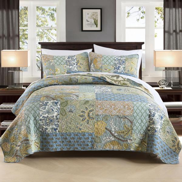 商品名:  Etwel Queen Quilt Bedding Set Patchwork, Cotton Bedspread Coverlet Lightweight, Floral Green Comforter for All Sea...