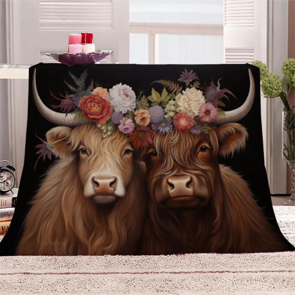 商品名:  Brown Highland Cattle Blanket King Size, Milk Cow Fleece Blanket for Couch Bed Sofa, Flowers Blankets and Throws, ...