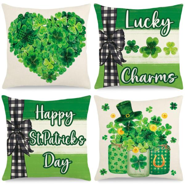 商品名: ST Patricks Day クッションカバー ハート 4枚 St Patrick’s Day Pillow Covers Decoration 18x18 Inch Lucky Charm Shamrock Throw Pil...