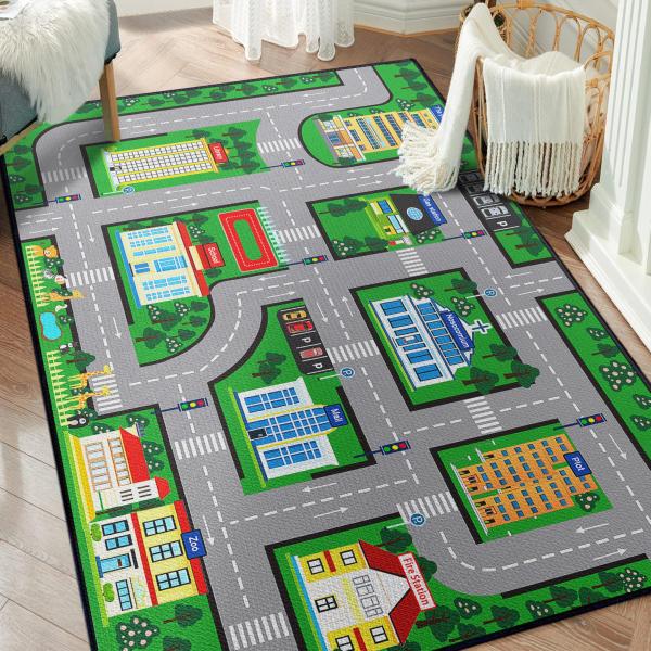 商品名: Isyorefam プレイマット 5フィートx 6フィート6インチ 子供用カーラグ おもちゃ 車 キッズカーペット シティごっこ遊び 滑り止め 洗濯可能 Isyorefam Car Rug Play Mat 5'x 6'6", C...