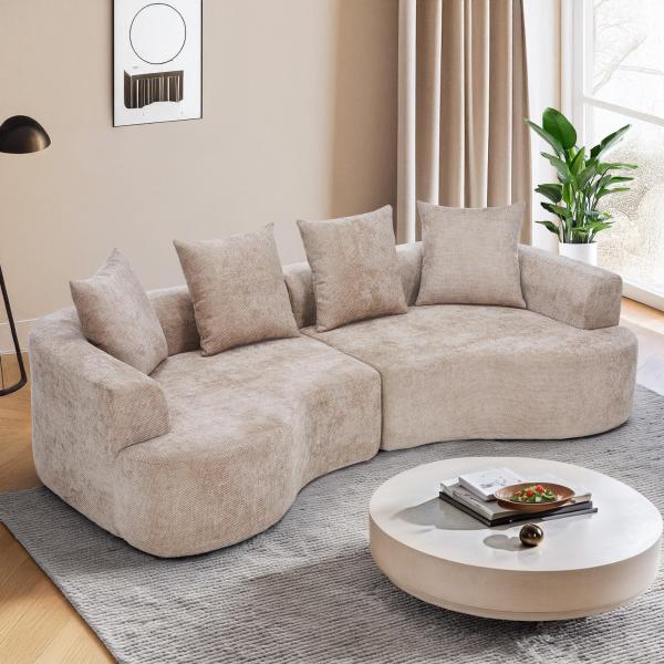 商品名: DIFYHOMEY 109インチ カーブしたセクショナルソファ、シェニール織物モジュラークラウドソファ、組み立て不要 ディープシート付きハーフムーンソファ、リビングルーム、アパート、寝室用の枕4個 DIFYHOMEY 109” C...