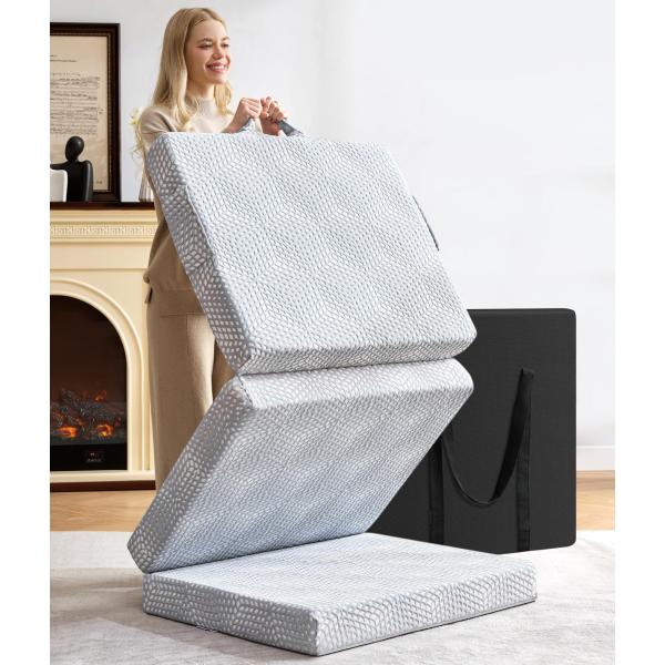 商品名: BDEUS 低反発 折りたたみマットレス 4インチ Sサイズ フルサイズ 収納バッグ付き 三つ折りマットレストッパー ソフト ゲストベッド フロアマット 子供用 キャンプ ロードトリップ用 グレー 52 x 73インチ BDEUS...