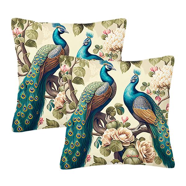 商品名:  Cioroper Pair of Peacocks Sitting in The Flower Bushes Pattern，Printed Throw Pillow Cushion Covers Used for Sofa, ...
