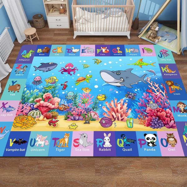 商品名: エリアラグ 海洋動物カーペット キッズ学習マット ホームリビングルーム用 3x5フィート Alphabet Play Rugs for Kids Playroom, Under Ocean Sea Boys ABC Rug for...