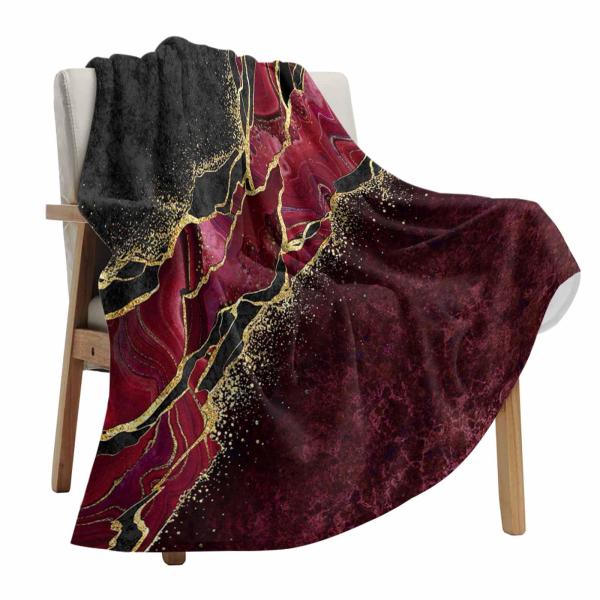 商品名:  Throw Blanket Red Abstract Marble Blankets and Throws, Burgundy Black Malachite Gold Veins Blanket for Couch Bed S...