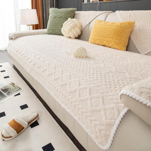 商品名:  vctops Cable Jacquard Plush Sofa Couch Covers Boho Fuzzy Couch Cover for Dogs Soft Non Slip Sectional Sofa Slipcov...