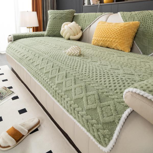 商品名: vctops ケーブルジャカードプラッシュソファカウチカバー ボーホー ファジーカウチカバー 犬用 ソフト ノンスリップ セクショナルソファースリップカバー 厚く暖かい 洗濯可能 家具プロテクター 子供/ペット用 (セージグリーン...