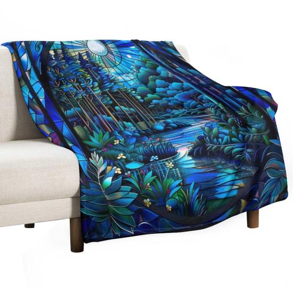 商品名:  Stained Glass Blanket, Forest Art Beautiful Nature Scenery Stained Glass Print Pattern Super Soft Flannel Throw Bl...