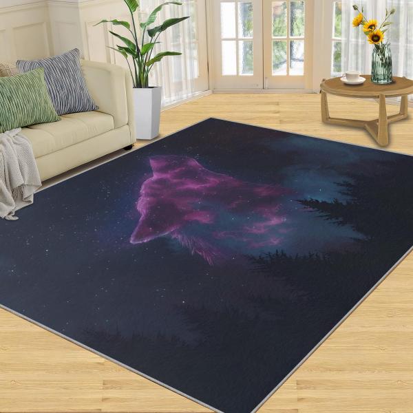 商品名:  KOMEJIE Wolf Rugs for Boys Room, Purple Starry Night Galaxy Wolf Area Rug for Bedroom, Fantasy Wolves Rug &amp; Ho...