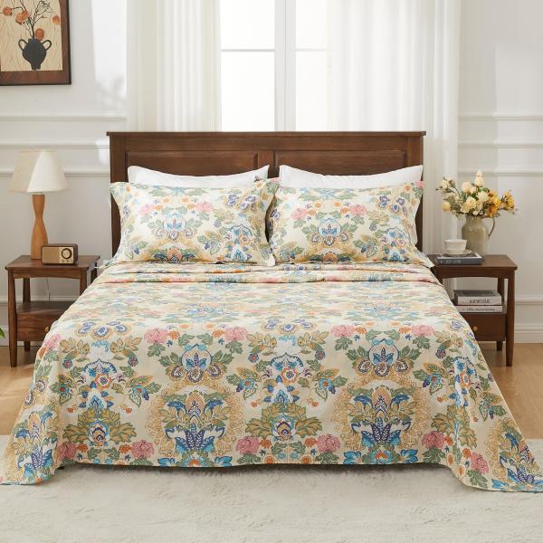 商品名: kingrest 綿100% フルシーツセット - 4ピース 軽量 &amp; 冷却ベッドシーツ、16インチの深いポケット、通気性パーケール寝具、ソフトで耐久性のある高級シーツ(クラシカルフラワー) kingrest 100% C...