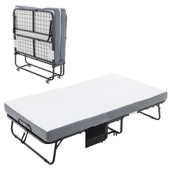商品名:  Folding Bed with Mattress, 75" x 38" Twin Size Portable Foldable Bed for Guest, Rollaway Bed for Adults with Memor...