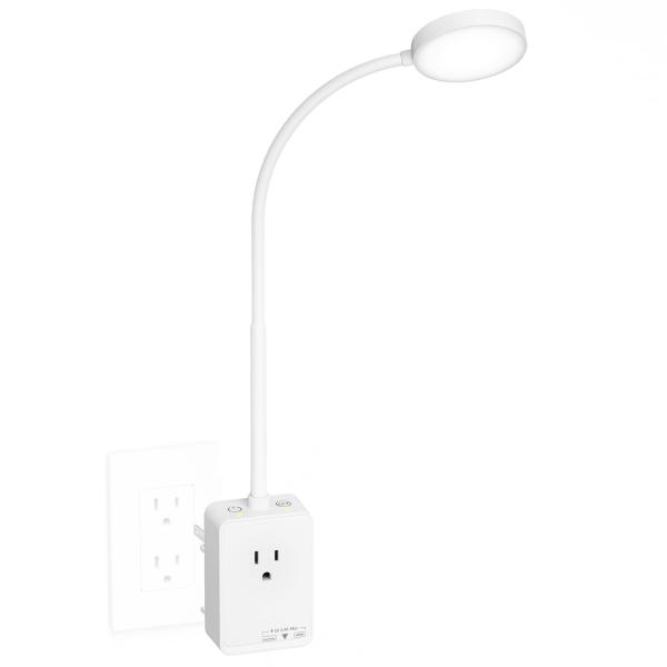 商品名:  PRINCEWAY Plug in LED Bedroom Kitchen Wall Lamp, White Flexible LED Dimmable Reading Light with Power Plug Outlet ...