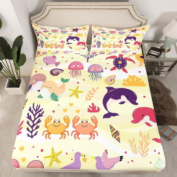 商品名:  Erosebridal Nautical Fitted Sheet Twin Size,Ocean Beach Bedding Set for Kids Child,Sea Turtle Dolphin Crab Jellyfi...