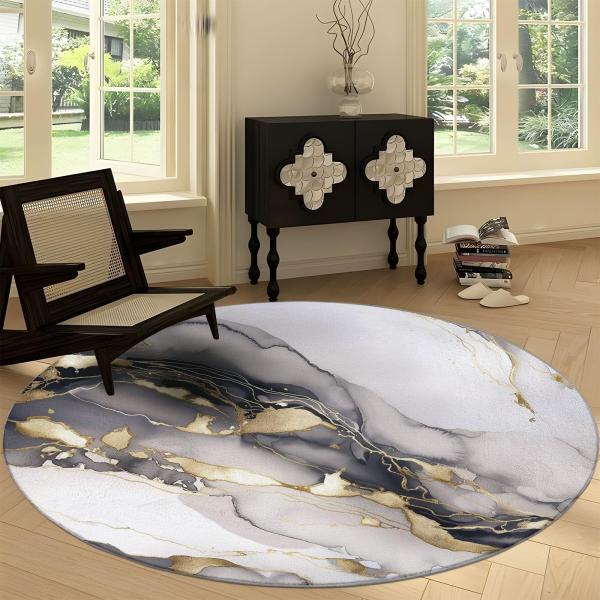 商品名:  3' x 3' Round Rug for Living Room, Marble Luxury Texture Soft Circle Area Rug, Marble Texture Low-Pile Classroom R...