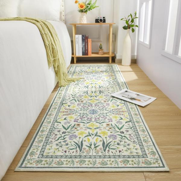 商品名:  Amearea Green Runner Rugs for Hallway, 2x6 Feet Area Rugs for Bedroom Girls, Washable Floral Collection Bedside Ru...