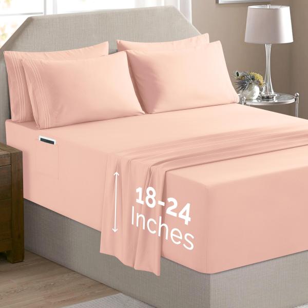 商品名: Elegant Comfort ラグジュアリー ソフト 6ピース 1500 プレミアム ホテル品質 ベッドシーツセット エクストラディープポケット付き 18-24インチ しわ防止 収納ポケット エクストラディープポケット 6枚シー...