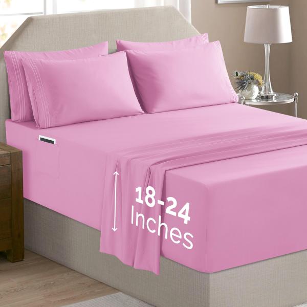 商品名: Elegant Comfort ラグジュアリー ソフト 6ピース 1500 プレミアム ホテル品質 ベッドシーツセット エクストラディープポケット付き 18-24インチ しわ防止 収納ポケット エクストラディープポケット シーツ6...