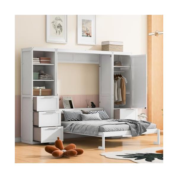 商品名:  Bellemave Queen Size Murphy Bed with Closet, Wall Bed with Storage Drawers and Shelves, Murphy Wall Bed for Bedroo...