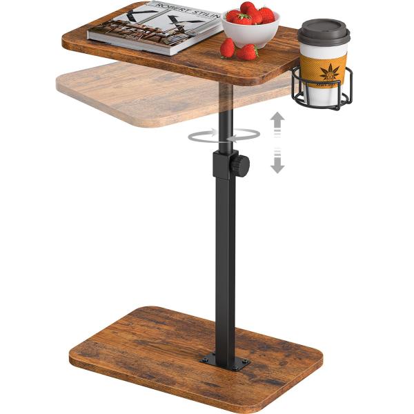 商品名: Giikin テレビトレイテーブル 360°回転高さ調節可能 ソファでの食事用テレビトレイ 小さなスペースのソファベッドディナー用ソファアームレストサイドテーブル 素朴なブラウン Giikin TV Tray Table, 360...