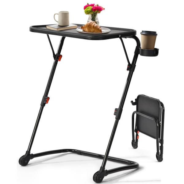 商品名: FurnitureR 調節可能な折りたたみ式テレビトレイテーブル 高さ4段階&amp;傾斜角度3段階 折りたたみ式ノートパソコンテーブル ディナートレイ スナックテーブル カップホルダー付き ベッド&amp;ソファ用 組み立て不要...