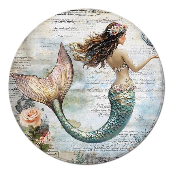 商品名:  Mermaid Round Area Rug 2ft,Vintage Ocean Mermaid Floral Old Abstract Beige Blue Circle Floor Mat for Bedroom Front...
