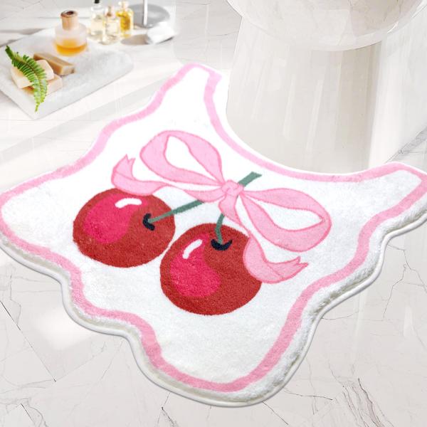 商品名: SHIYUE トイレラグ U字型、輪郭のかわいいバスルームマット ノンスリップアラウンドバスラグ用 極厚 ソフトマイクロファイバー 美的フロアマット (50.8cmx55.9 cm チェリーボウ) SHIYUE Toilet Ru...