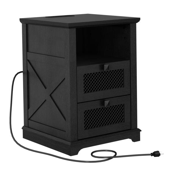 商品名:  NONGSHIM Night Stand with Charging Station, 18 Inch Farmhouse Nightstand with Storage Shelf, Rustic Couch End Tabl...