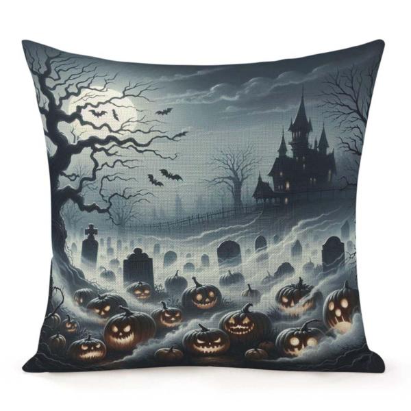 商品名: スローピローカバー、40.8×16cm、ハロウィンパンプキンランタン墓地、墓石、節のある木、城、曇った空、月、フライバット、スローピローケース、ホームデコッションカバー、ソファ、リビングルーム、ソファベッド用 Throw Pill...