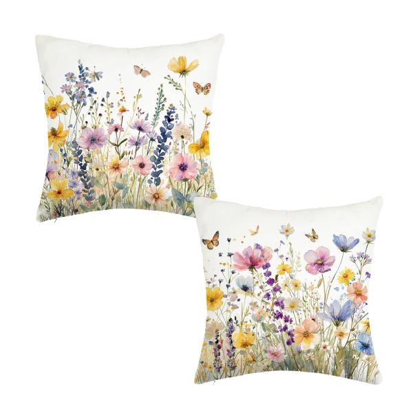 商品名: HJZLB 春夏用 スローピローカバー 18x18インチ 2枚セット 花柄 屋外 腰部クッションケース デコレーション ホームポーチ ソファ カウチ用 HJZLB Spring Summer Throw Pillow Covers...