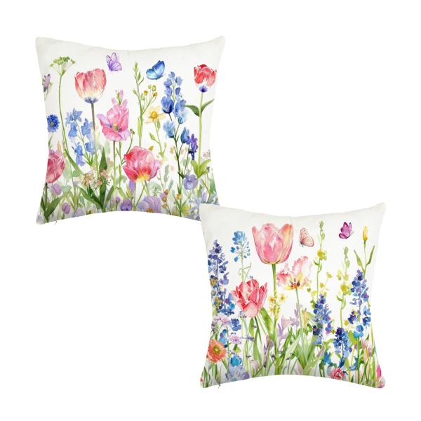商品名: HJZLB 春 花柄 クッションカバー 18x18インチ 2枚セット 夏 チューリップ ラベンダー 花 屋外 腰 クッション ケース デコレーション 自宅 ポーチ ソファ カウチ HJZLB Spring Floral Throw...