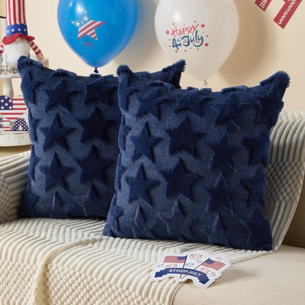 商品名: DFXSZ 4th of July 枕カバー 16x16インチ 2枚セット 7月4日 装飾 ブルースター 装飾 ソフト プラッシュ フェイクファー ジャカード スローピロー 独立記念日 デコレーション 寝室 ソファ ホリデー PT...